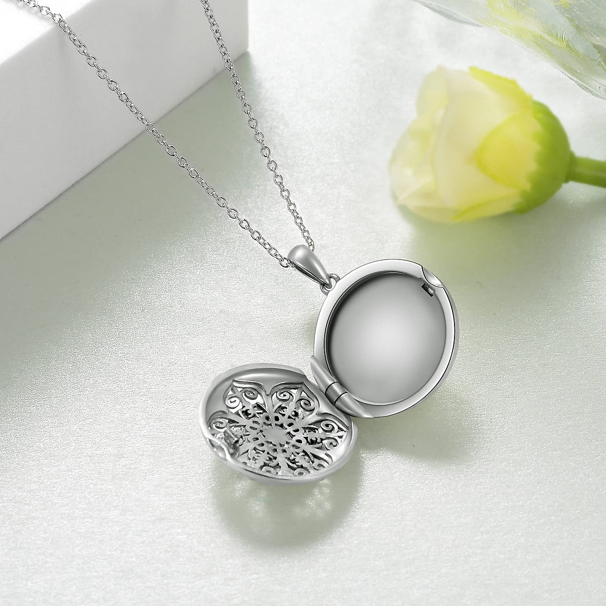 Cat Moon Locket Necklace 925 Sterling Silver That Holds Pictures Photo Keep Someone Near to You Cat Locket Moon Locket