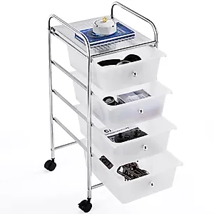 Yaheetech 4 Drawers Rolling Storage Cart and Organizer Metal Frame Plastic Storage Bins with Drawers Plastic Trolley Organizer on Wheels Plastic Craft Storage Container Rolling Bin Set 2, White