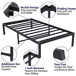 LUSIMO Twin Bed Frame 14 Inch Metal Bed Frame with Storage Twin Size Platform Bed Frame No Box Spring Needed Heavy Duty Steel Slat and Anti-Slip Support Easy Quick Lock Assembly Black
