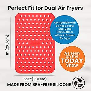 Reusable Air Fryer Liners 4 Pack for Dual Basket Fryers - Rectangle Silicone Airfryer Liners - 5.25 x 8” for Basket - Easy to Clean Air Fryer Accessories - Non-Stick Parchment Paper Replacement