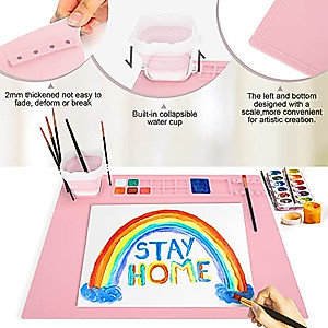 OQEEN Silicone Craft Mat, Thick Nonslip Silicone Art Mat for Kids, Oversize 20"x16" NonStick Silicone Painting Mat with Cleaning Cup, Artist Mats for Painting, Epoxy Resin, and Handmade