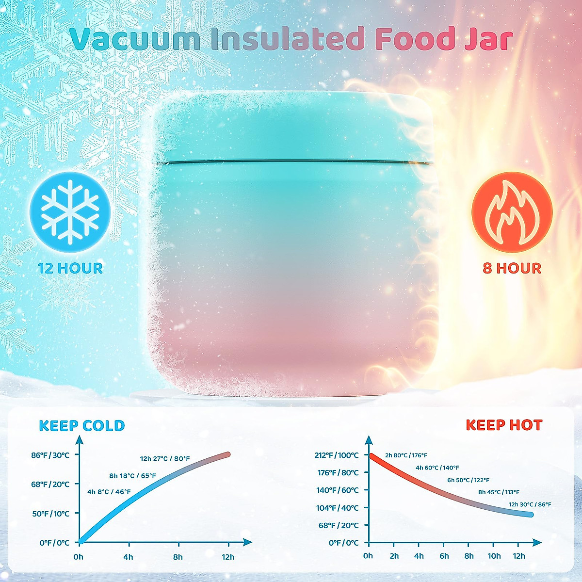 TIME4DEALS Kids Thermo Insulated Food Jar for Hot Food - 13.5oz Food Thermo for Kids Stainless Steel Lunch Containers Wide Mouth Leak Proof with Lids Airtight for Girls (Candy)