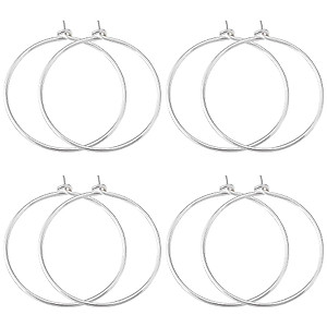 Beebeecraft 1 Box 8Pcs Beading Earring Hoops Sterling Silver Open Oval Round Wine Glass Charm Rings Earring Findings Supplies for Jewelry Making DIY Craft Kit