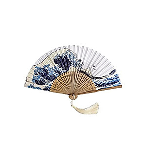 Fringed Folding Fan Hand Fan Pocket Fan Retro Bamboo Handle Fan Wedding Summer Party Dancing Cosplay Vintage Style