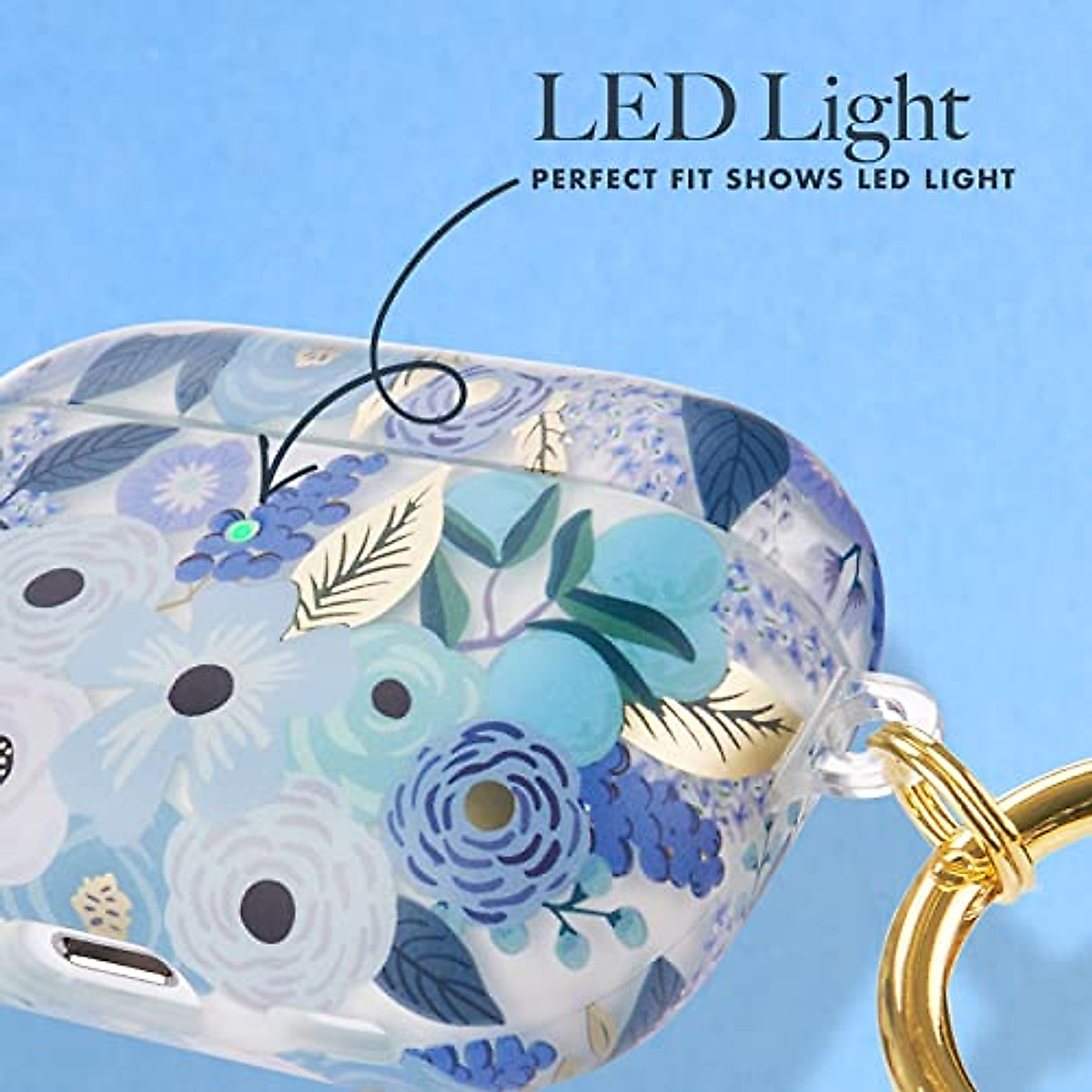 Rifle Paper Co. AirPods Pro 1 Case/AirPods Pro 2 Case Cover with Keychain [Wireless Charging Compatible] [Front LED Visible] Protective Cute Case for Apple Airpods Pro 2 / Pro 1 - Garden Party Blue