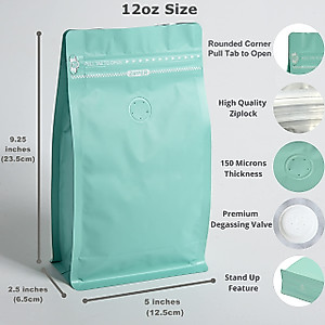 50 Pieces 0.75 LB Blue Green Coffee Bags with Aluminum Foil Liner Pack of 50, High Barrier Coffee Pouches with Degassing Valve, Ziplock Food Storage Bags with Pull Tape, 12oz/0.75lb/340gram