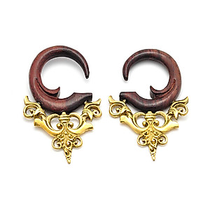 Mystic Metals Body Jewelry Sono Wood and Brass Combination Spiral Hangers Style 1 (PW-327) Plugs gauges - Sold As a Pair (00g (10mm))