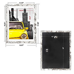 Emeyart 12x16 Rustic Picture Frames Solid Wood Display Pictures 11x14 Photos with Mat or 12x16 without Mat, Farmhouse Distressed White Wooden Picture Frame Wall Art for Wall Mounting