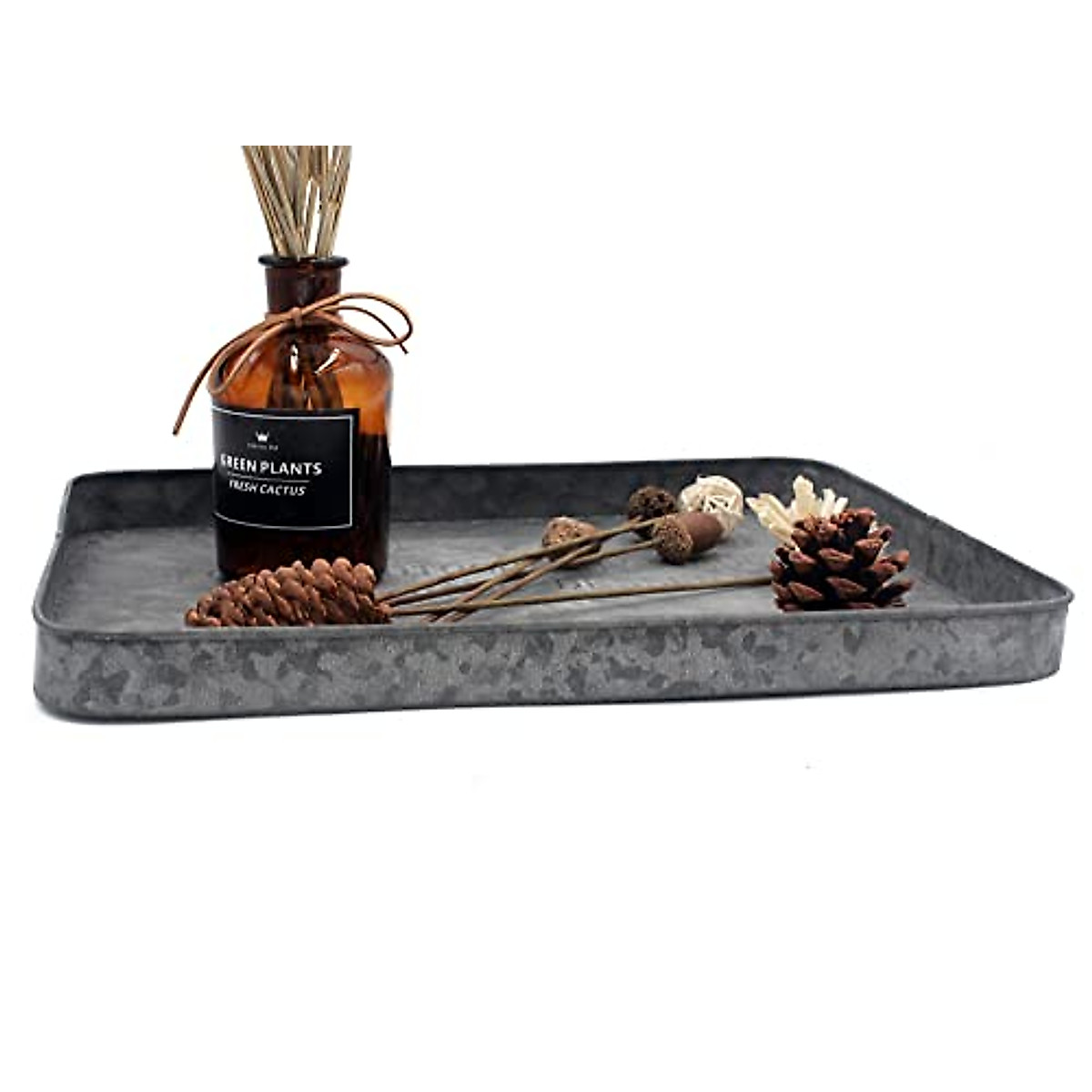 Funerom 13.8 x 9.8 inchs Rectangle Galvanized Serving Tray with 3D Letters，Gray