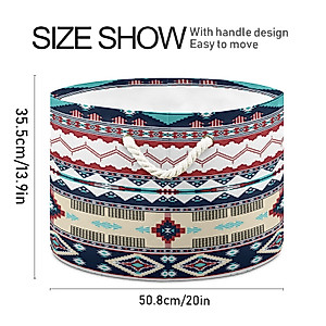 WELLDAY Cotton Rope Basket Vintage Aztec Navajo Baby Laundry Basket for Blankets Toys Storage Basket