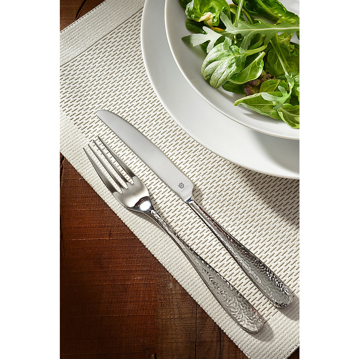 DANIALLI Modern Fidenza Hammered Silverware Set - 18/10 Stainless Steel Flatware Set for Elegant Dining - Dishwasher Safe Cutlery Set (20-Piece)