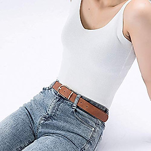 Earnda 2 Pack Brown Belt Women's Chic Faux Leather Waist Belt for Jeans Black&Brown Small