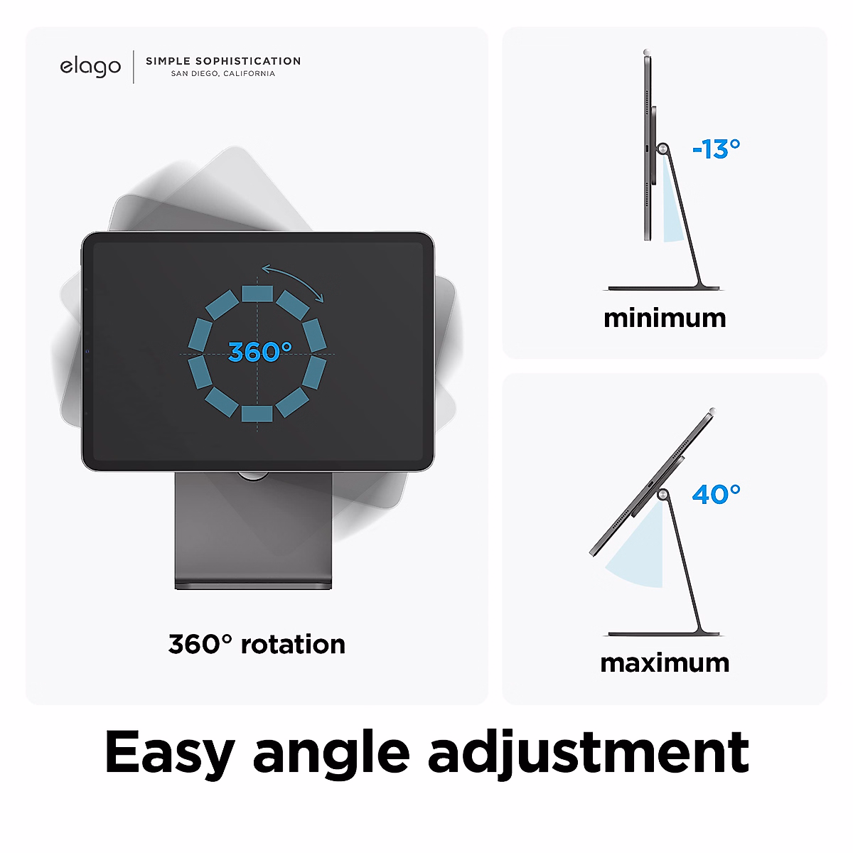 elago Premium iPad Magnetic Stand Designed for iPad Pro 12.9"(5th,4th Gen), iPad Pro 11"(3rd,2nd Gen), iPad Air 10.9"(5th,4th Gen), iPad Mini 8.3"(6th Gen), iPad 10.9"(10th Gen) [Dark Grey]