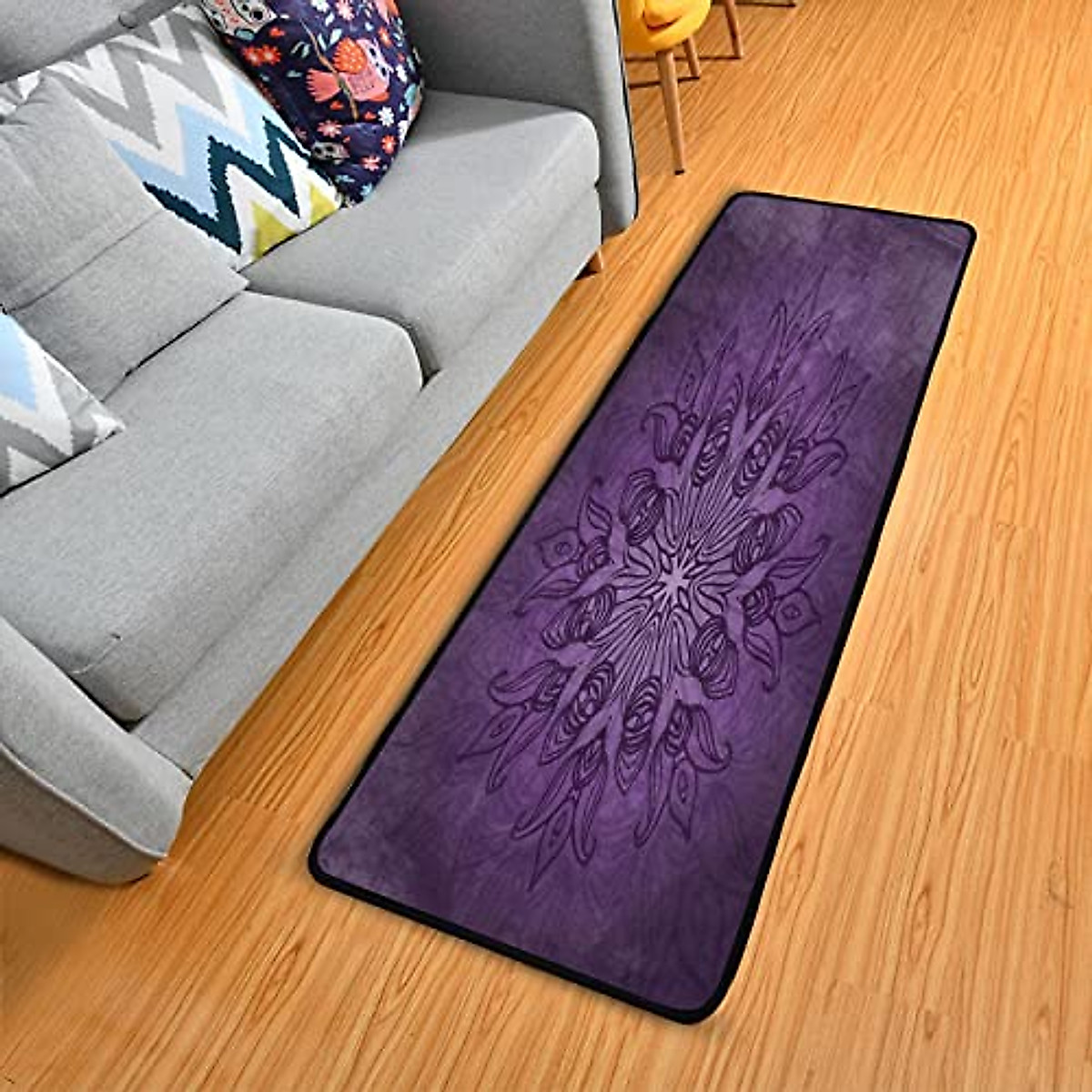 xigua Purple Mandala Area Rug - 2' x 6' Washable Runner Rugs with Rubber Backing - Non Skid Floor Carpet for Indoor Living Room Hallway Kitchen