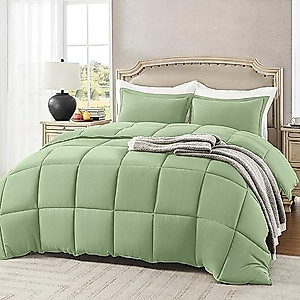 Wellsin Sage Green Comforter Set - Twin/Twin XL (66"x92") - 2 PCS All Season Soft Down Alternative Comforter & Pillow Sham for Girls/Boys/Adults