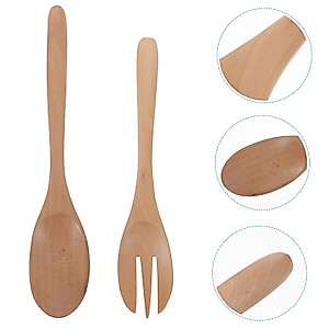 DOITOOL 1 Set 2pcs Salad Wooden Spoon Handy Wooden Utensils for Eating Salad Spoon Stirring Pasta Mixing Spoons Silverware Spoons Wooden Salad Bamboo Salad Hands Salad Woo Tableware Snack
