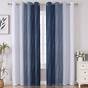 Estelar Textiler Navy Blue and Greyish White Blackout Curtains for Bedroom 84 Inches Long, Full Room Darkening Grommet Curtains for Living Room,Thermal Insulated Ombre Blackout Drapes,52Wx84L,2 Panels