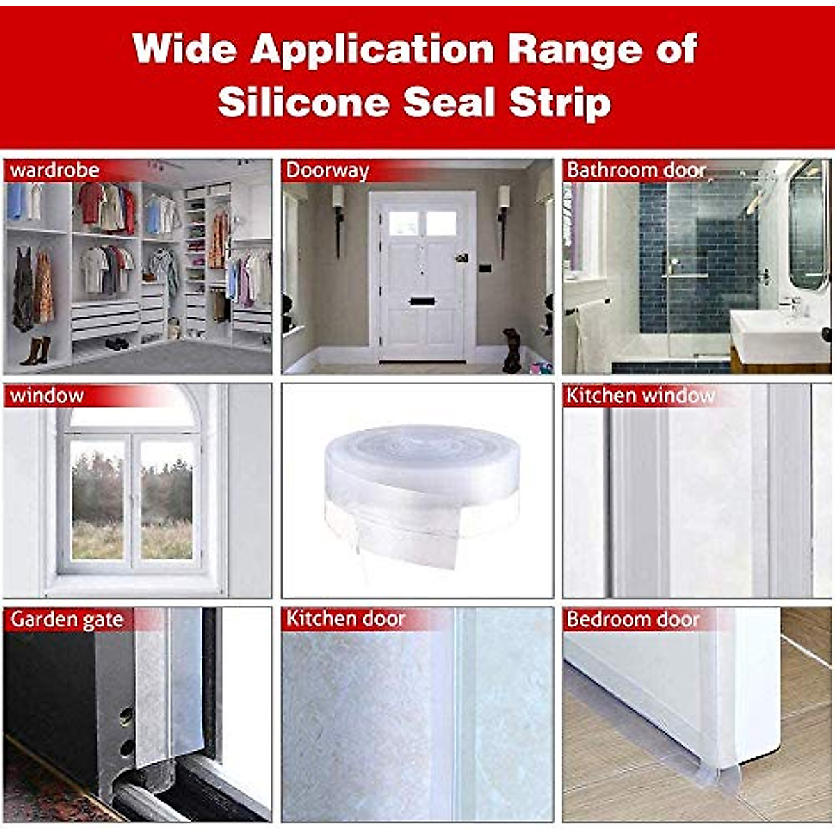 Weather Stripping Door Seal Strip,8M/26ft Door Strip Bottom for Doors Silicone Sealing Sticker Adhesive for Doors and Windows Gaps of Anti-Collision Silicone (25MM, Transparent)