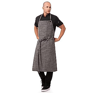 Chef Works Unisex Corvallis Chefs Bib Apron, Black Steel Grey, One Size