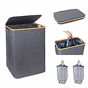 140L XXX-Large Laundry Hamper with Lid - Large Washing Baskets for Laundry with Handles - Laundry Baskets for Bedrooms - Bamboo Bathroom Bin