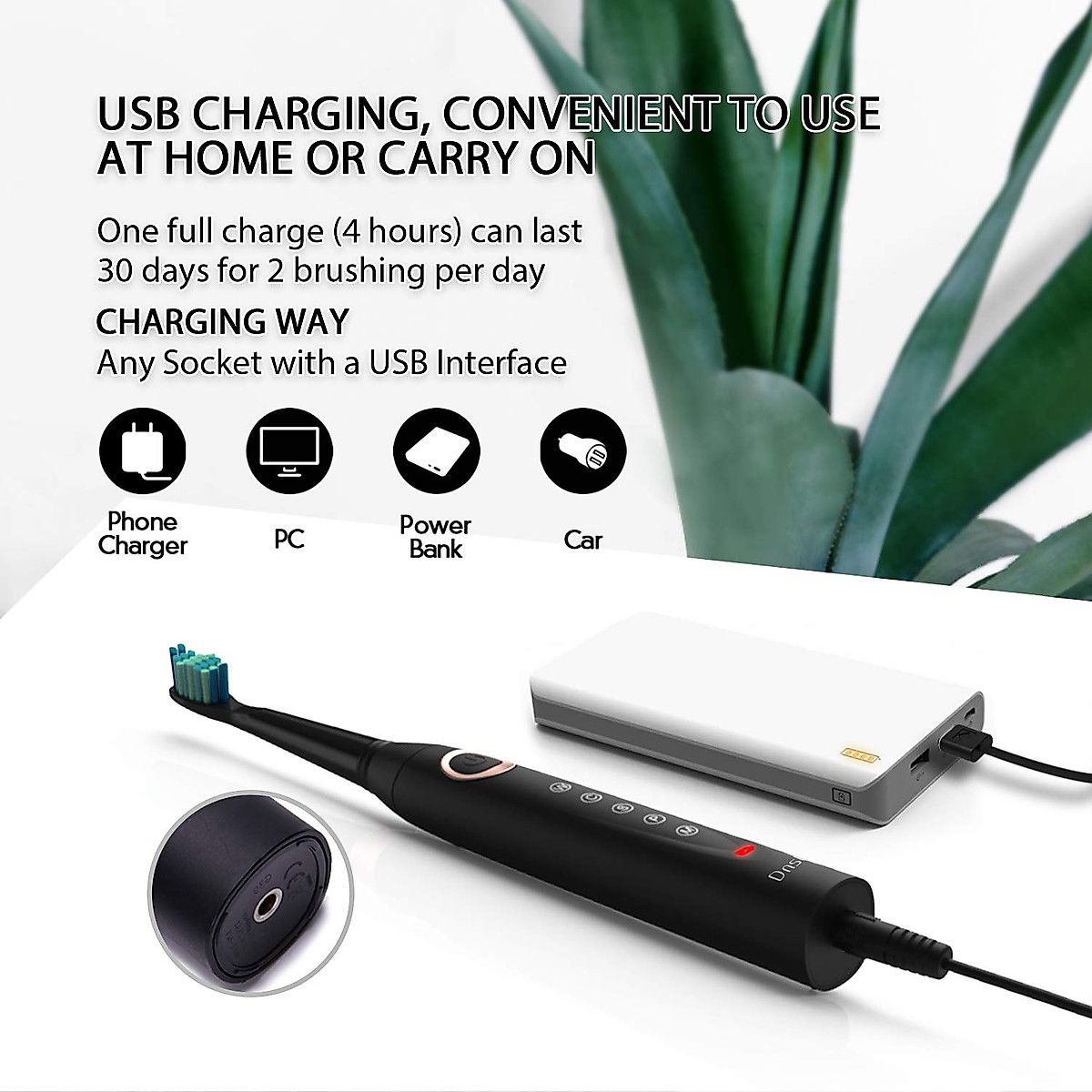 Dnsly Electric Toothbrush for Adults with 5 Modes Sonic Cleaning,Whitening Rechargeable Toothbrushes with 2-Min Smart Timer, 8 Brush Heads,1 Travel Case,Toothbrush 4 Hours Charge for 30 Days Use