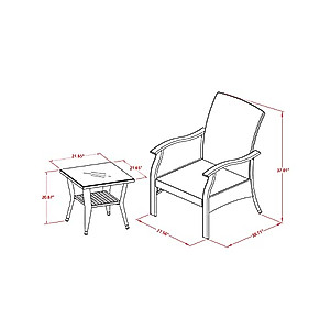 East West Furniture DTL3C01B Denton 3 Piece Patio Furniture Outdoor Set Contains a Rectangle Wicker Tea Table with Glass Top and 2 Balcony Armchair with Cushion, Small, Black