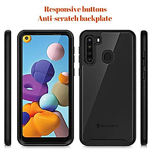 seacosmo Case for Samsung A21, Full Body Shockproof Cover [with Built-in Screen Protector] Slim Fit Bumper Protective Phone Case for Samsung Galaxy A21 - Black/Clear