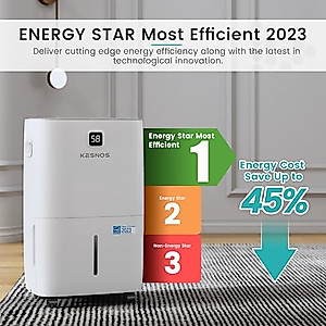 Kesnos 120 Pints Energy Star Dehumidifier for Home & Basement with Drain Hose, Front LED Display and 1.06 Gal Water Tank, Ideal for Spaces up to 6,500 Sq. Ft., Featuring Auto Defrost & Timer