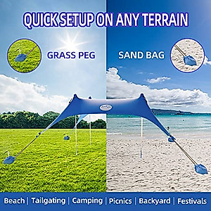 UMARDOO Family Beach Tent Sun Shade Canopy 10×10FT with 2 Aluminum Poles, UPF 50+ UV Protection Easy Setup Pop Up Portable Sun Shelter with Carrying Bag (Blue)