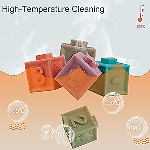 Mini Tudou Baby Blocks Soft Building Blocks Baby Toys Teethers Toy Educational Squeeze Play with Numbers Animals Shapes Textures 6 Months and Up 12PCS