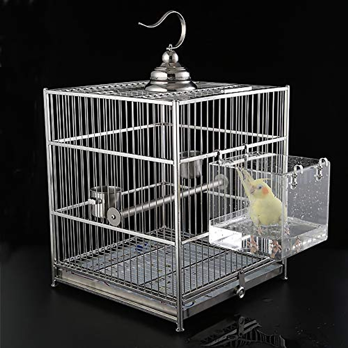 NEWCOMDIGI 1 Piece Bird Bathtub, Bird Bath for Cage, Canary Bath Inside Cage, Bird Bath Box with Hook, Cage Accessory for Parakeet, Parrots, Crested Myna, Sun Conure, Cockatiel