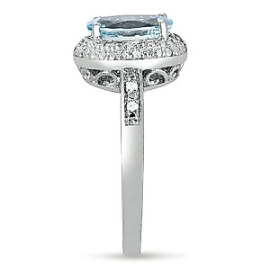 KOKAV 925 Sterling Silver Genuine Aquamarine 1 Ct Oval Diamond Ring, Size 7