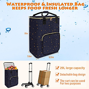 Honshine Shopping Cart with 5 Swivel Wheels, Foldable Grocery Cart with Large Waterproof Removable Bag & Telescoping Handle, Trolley for Grocery Laundry Book Beach (Deep Blue)