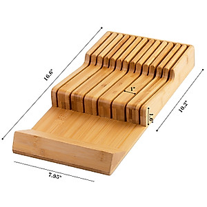Bamboo Kitchen Drawer Knife Block, In drawer Knife Holder, Knife Drawer Organizer fit for 13 knives
