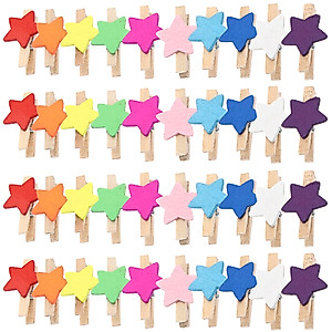 LUOZZY 200 pcs Mini Clothes Pins Wooden Mini Clothes Pins for Photo Colorful Star Shape Clothespins Wall Hanging Photo Clips for Crafts Memo Picture Pegs, 1.18inch