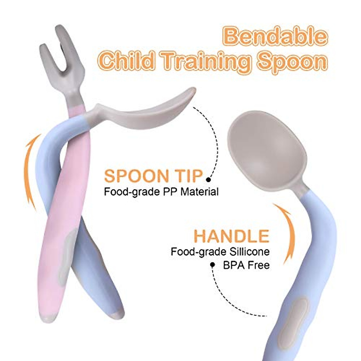Toddler Kids Forks and Spoons Utensils - Baby Raise Feeding Utensils Set Easy Grip Bendable, Children Feeding Training Tableware Designed for First SelfFeeding Learning with Travel Case (Yellow)
