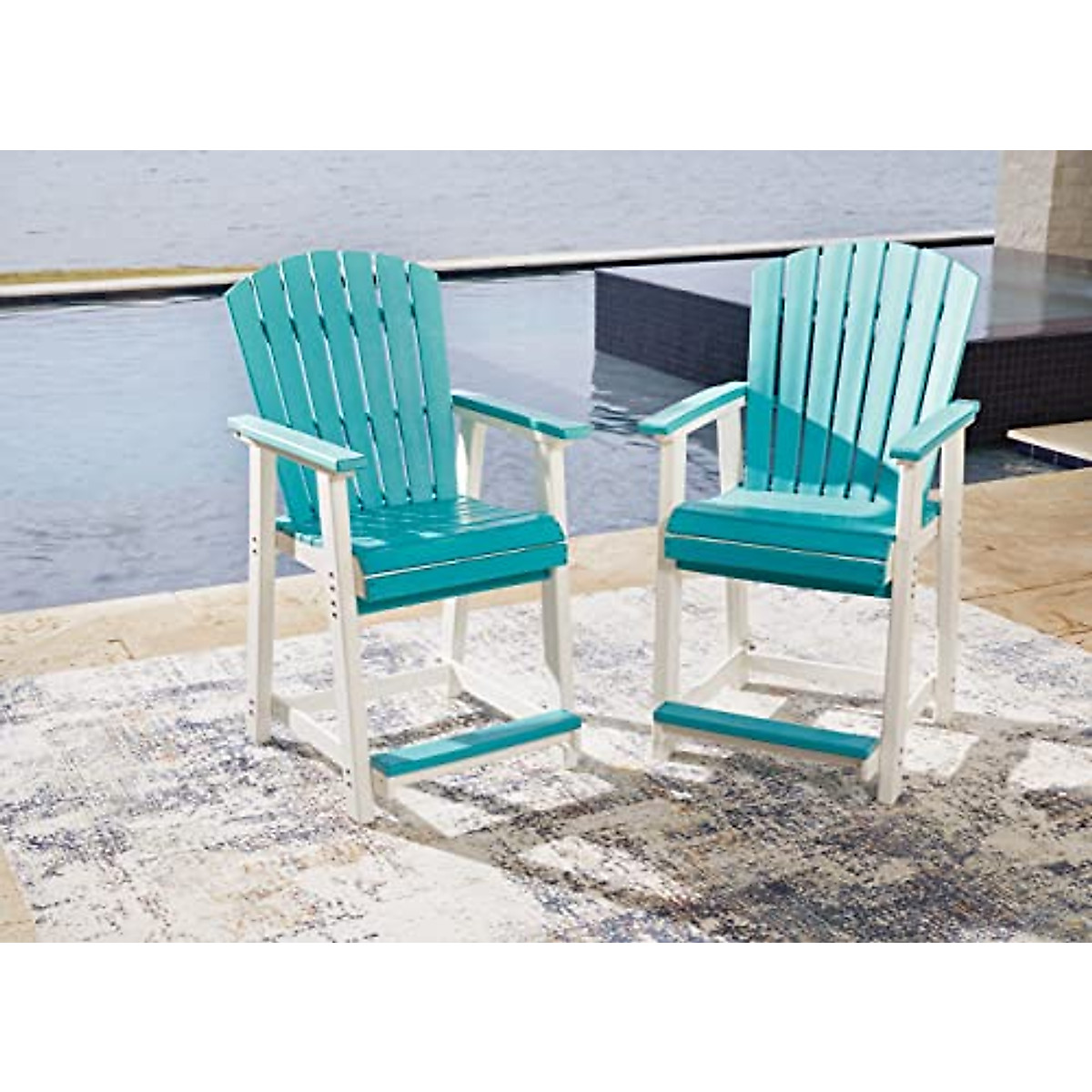 Signature Design by Ashley Outdoor Eisely HDPE Patio Barstool, 2 Count, Turquoise