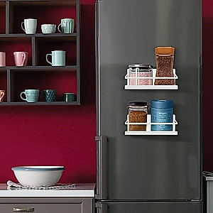 NHZ Magnetic Spice Rack, Magnetic Spice Rack Refrigerator, Magnetic Shelf, Metal Fridge Shelves with Extra Strong Magnets, Magnetic Shelf for Refrigerator, Perfect Space Saving (2 Pack, White)