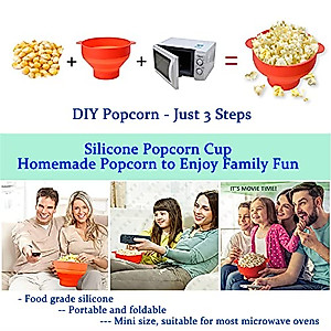 Mini Microwave Popcorn Popper, BPA Free Silicone Popcorn Popper Microwave Collapsible, Microwave Popcorn Maker, Microwave Popcorn Bowl, Dishwasher Safe (Vibrant Pink)