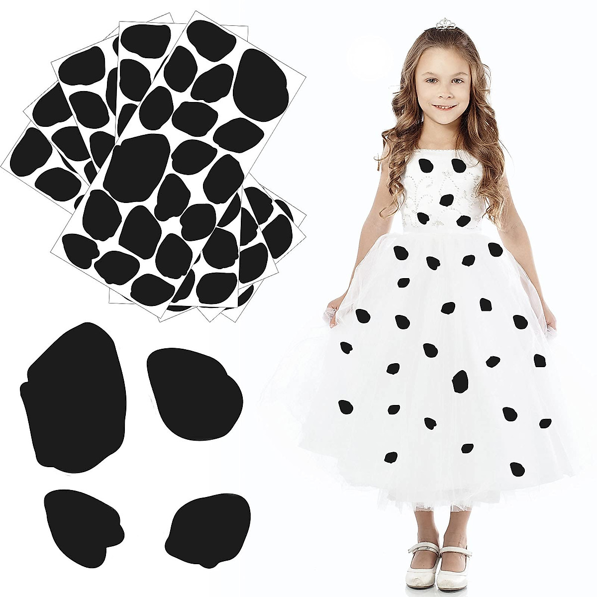 Chinco 12 Sheets Black Adhesive Circles Spotty Dog Circles Pads 216 Pieces Irregular Shape DIY Dots Label Dalmatian Spot Stickers for Halloween Party Dalmatian Costume Sewing DIY Decorations