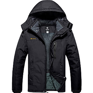 GEMYSE Men's Mountain Waterproof Ski Snow Jacket Winter Windproof Rain Jacket (Black,X-Large)