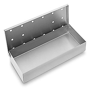 Pure Grill BBQ Smoker Box - Heavy Duty Stainless Steel with Hinged Lid for Wood Chips - Barbecue Meat Smoking for Charcoal and Gas Grills