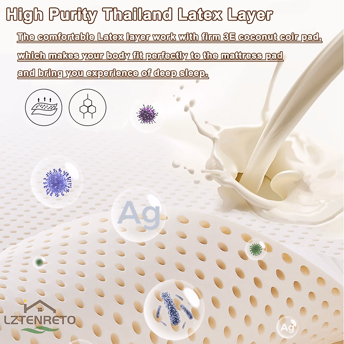 LZTENRETO Firm Coir Mattress, 3E Coconut Coir Mattress Pad, Quiet Coconut Palm Mattress, Thick Coir Mattress Pad in 6cm,9cm,11cm, Foldable (White-B,120x200x6cm(47"x80"x2.4"))