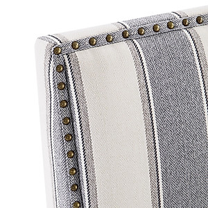 HUIMO Printed Accent Chair Upholstered Linen Fabric Living Room Chair with Rivet Comfy Armchair with Hold up to 300lb Capacity Reading Sofa Chair for Bedroom, Study (1, Wide Stripe Grey)