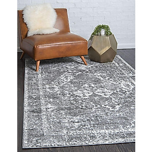 Unique Loom Rosso Collection Vintage, Traditional, Bohemian, Geometric, Distressed, Southwestern Area Rug, 4' 0" x 6' 0", Gray/Ivory