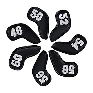 Scott Edward Prof 7Pcs Leather Wedge Golf Iron Head Covers Protective Club Waterproof & Scratch Resistant 48 50 52 54 56 58 60 Degree (Black White Number)