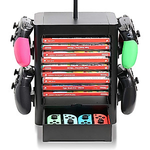 Wedorat Xbox Series X/PS5/Switch Multifunctional Game Disk Storage Tower Holder for PS5 Console, Game Disk Rack and Controller/Headset Stand Holder Compatible with Xbox Series X/Switch/PS5 Black