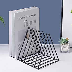 Ylu Yni 2 Pcs Set, Black Triangle Metal Wire Vinyl Record Storage, Plate Rack, Storage Holder for Magazines, Files, Albums Folders, Newspapers, 9 Slot (2PCS)
