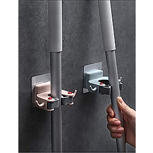 Uncle Jack Broom Mop Holder with Rag Hooks, Mop Gripper and Rag Holder,Self Adhesive No Drilling Super Anti-Slip,for Bathroom Kitchen, Wall Mounted Tool Organizer, Garage Storage (Pink 4 Sets)