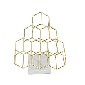 Deco 79 Marble 6 Bottle Wine Rack with Marble Base, 9" x 12" x 13", Gold